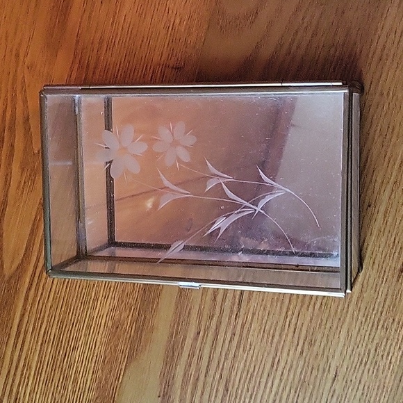 Accents | Vintage Etched Glass Brass Footed Jewelrytrinket Box With ...